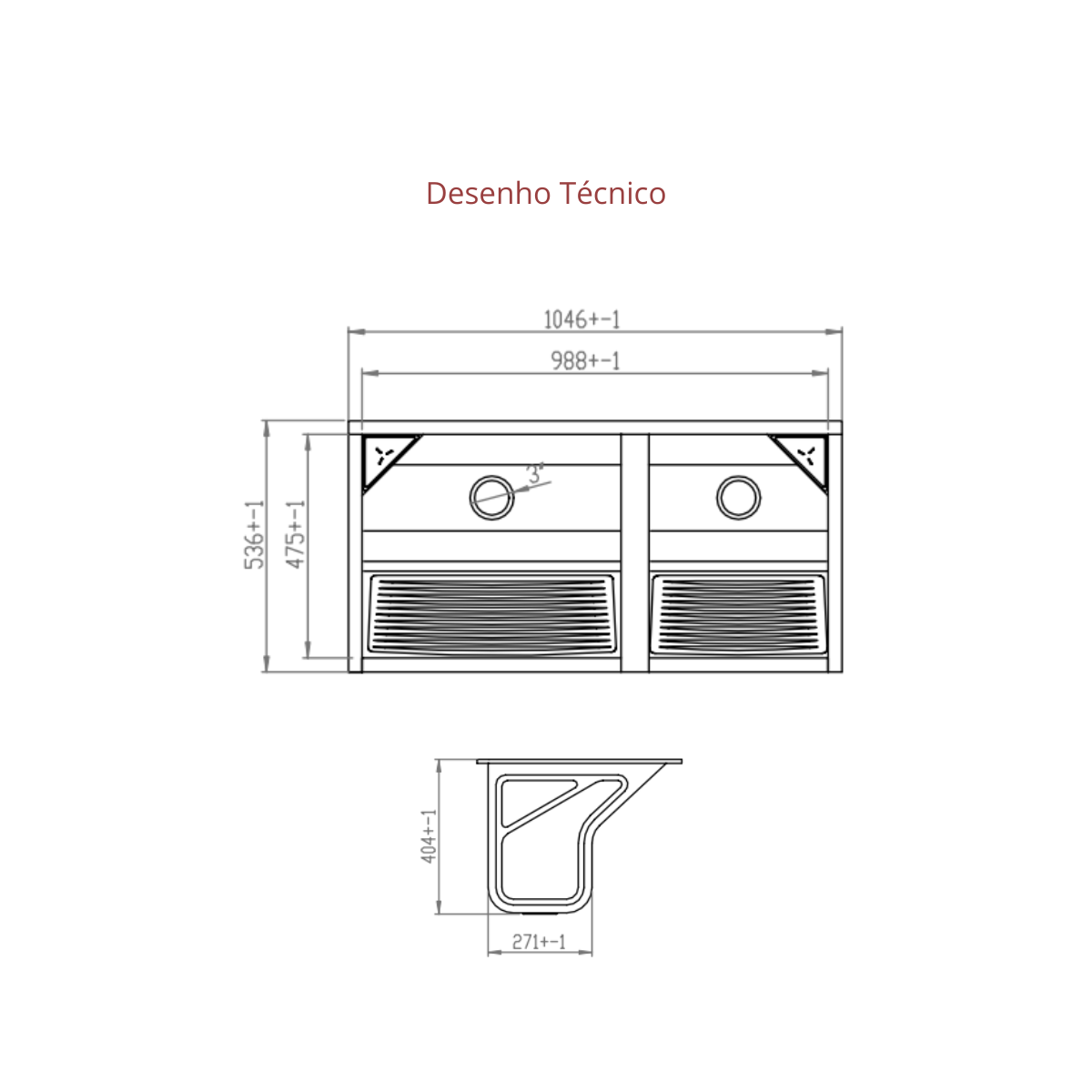 Tanque Inox Duplo Embutir 1046x506x434 Polido 114 Litros Solo